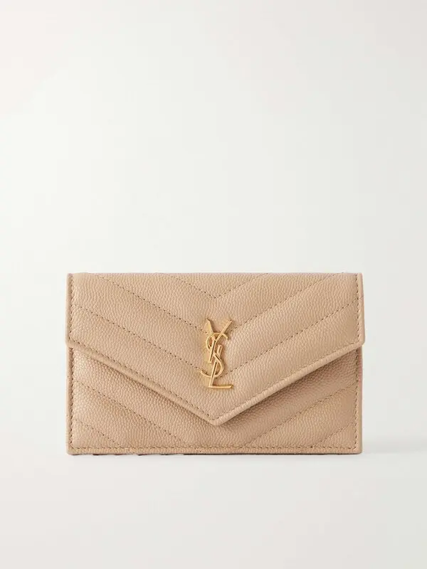 Saint Laurent Cassandre Matelassé Textured-leather Cardholder - Beige