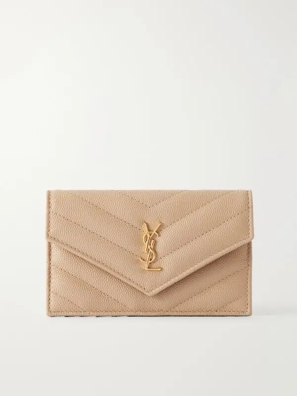 Saint Laurent Cassandre Matelassé Textured-leather Cardholder - Neutrals