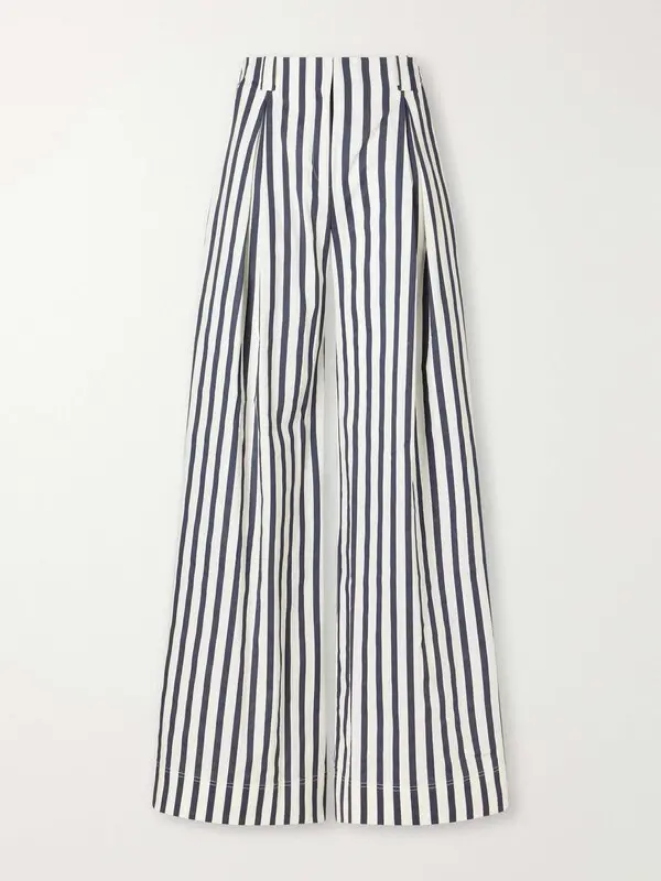 ANDRES OTALORA Unna Pleated Striped Cotton-poplin Wide-leg Pants - Multi