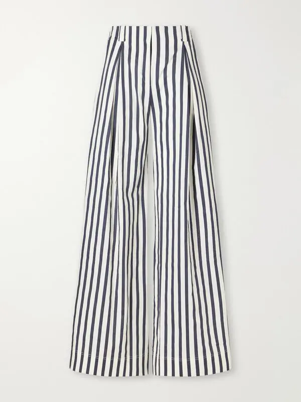 ANDRES OTALORA Unna Pleated Striped Cotton-poplin Wide-leg Pants - Multi