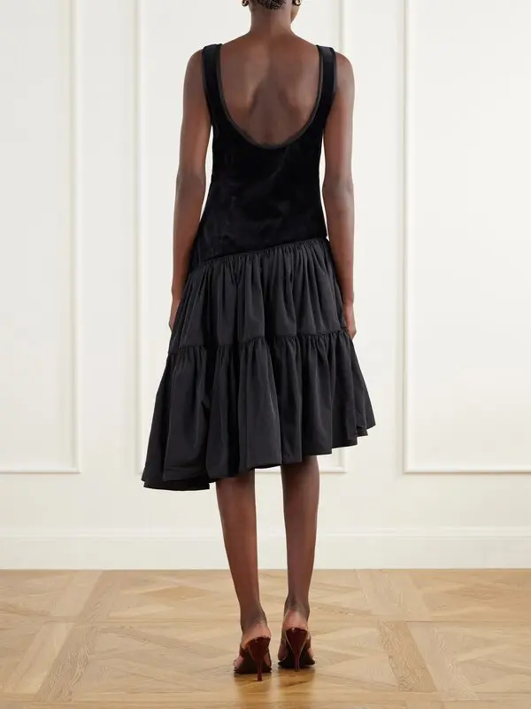 Posse Dean Asymmetric Tiered Cotton-velvet Midi Dress