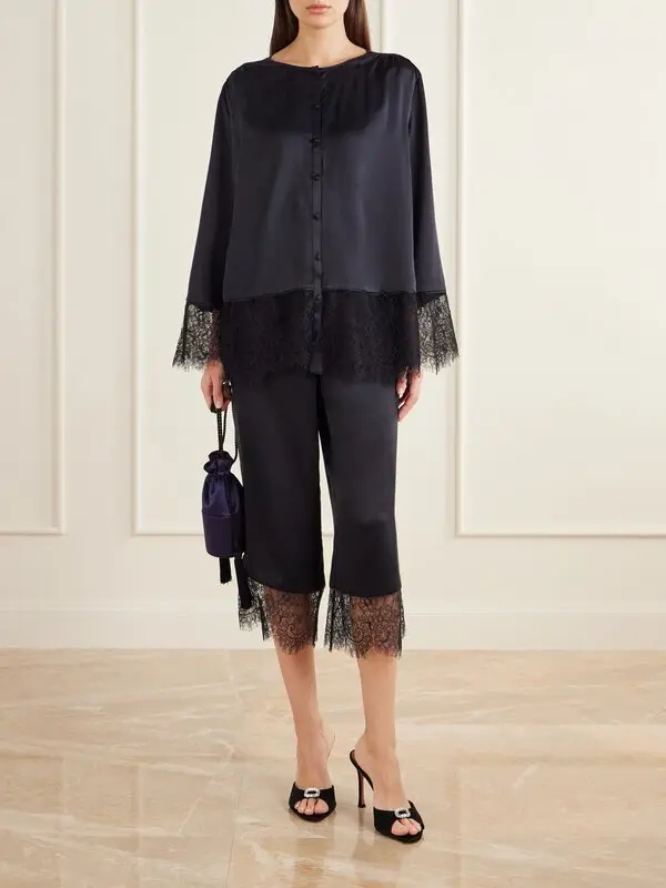 Posse Blake Lace-trimmed Silk-satin Straight-leg Pants