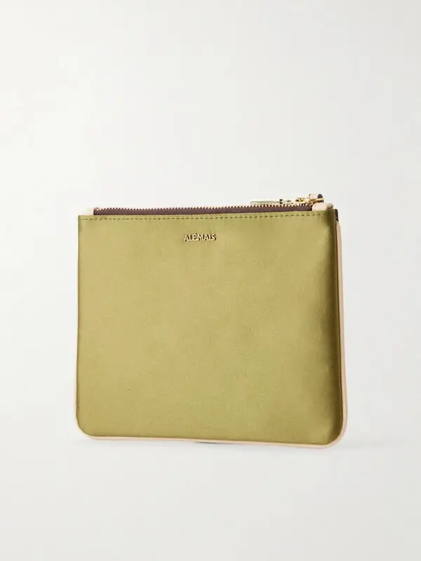 ALEMAIS Lacey Embroidered Leather-trimmed Satin Clutch