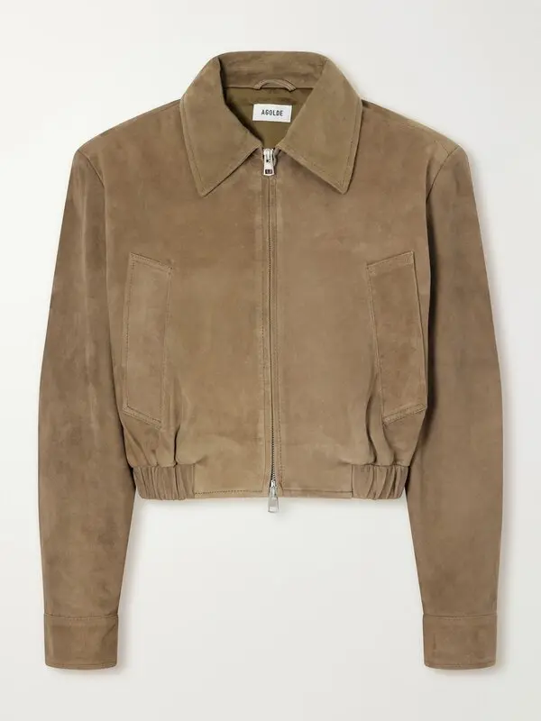 AGOLDE Nahla Cropped Suede Jacket - Tan