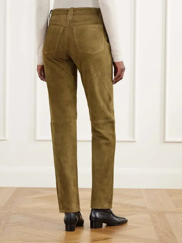 Ralph Lauren Paneled Whipstitched Paneled Suede Slim-fit Pants