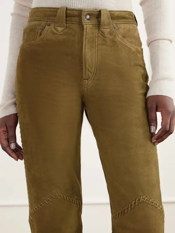 Ralph Lauren Paneled Whipstitched Paneled Suede Slim-fit Pants