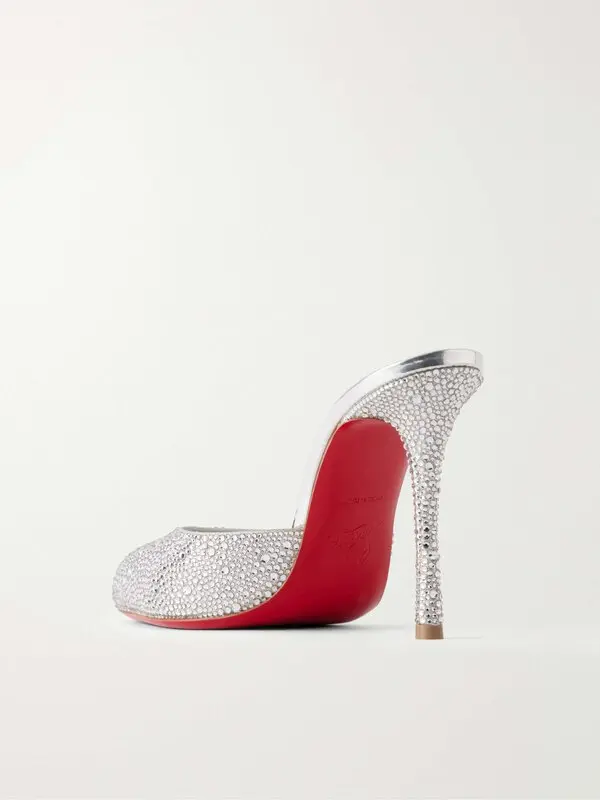 CHRISTIAN LOUBOUTIN Dolly 100 Crystal-embellished Metallic Leather Mules