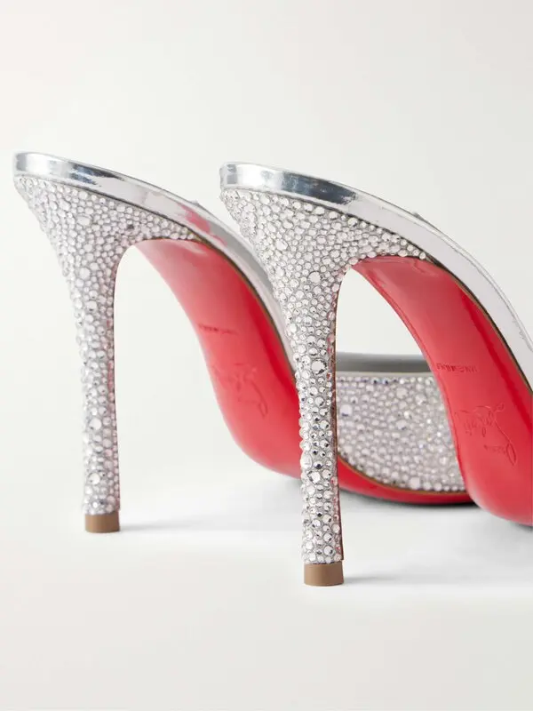 CHRISTIAN LOUBOUTIN Dolly 100 Crystal-embellished Metallic Leather Mules