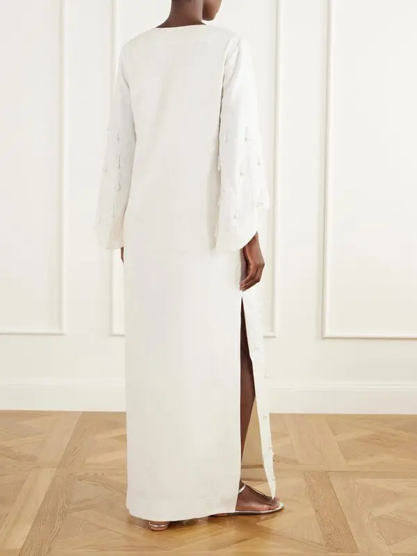 ANDRES OTALORA Velar Embellished Linen Woven Maxi Dress - Neutrals