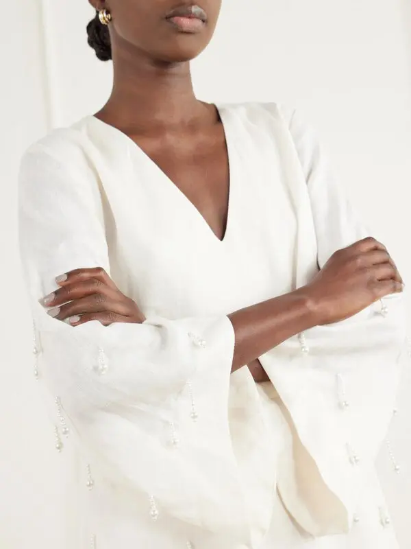 ANDRES OTALORA Velar Embellished Linen Woven Maxi Dress - Neutrals