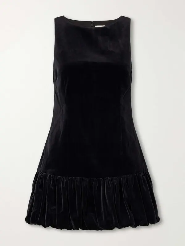 Posse Dean Gathered Darted Cotton-velvet Mini Dress