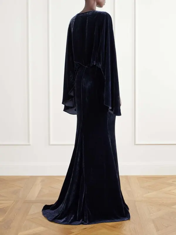 TALLER MARMO Musidora Cape-effect Draped Velvet Gown