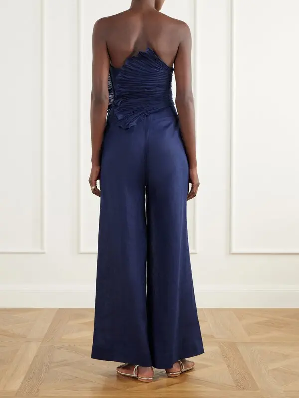 ANDRES OTALORA Ainma Pleated Linen Woven Jumpsuit - Blue