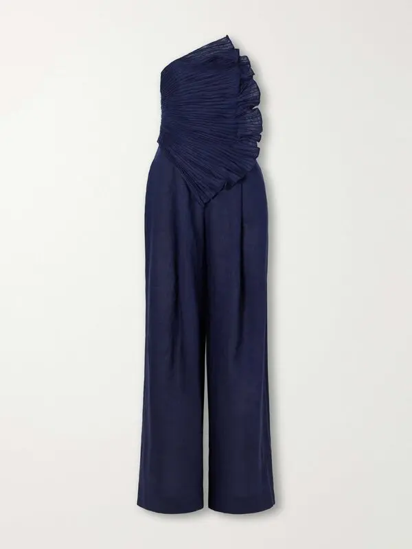 ANDRES OTALORA Ainma Pleated Linen Woven Jumpsuit - Navy