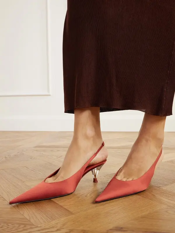 Saint Laurent Fanny 55 Crepe-satin Slingback Pumps
