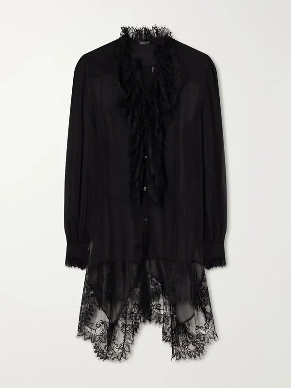 ANN DEMEULEMEESTER Barah Ruffled Lace-trimmed Silk-chiffon Blouse - Black