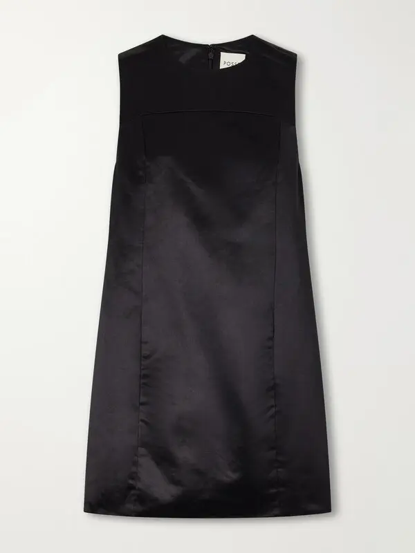 Posse Chester Paneled Cotton And Silk-blend Satin Mini Dress - Black