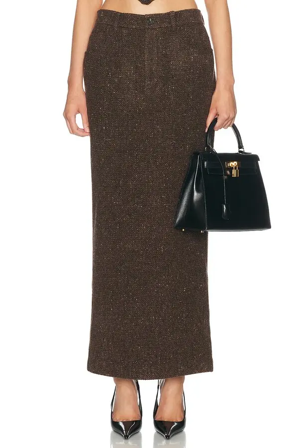 Ralph Lauren Textured Tweed Maxi Pencil Skirt In Brown - Brown Multi