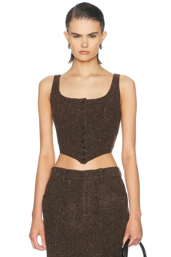 Ralph Lauren Textured Tweed Sleeveless Blouse In Brown