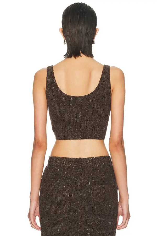 Ralph Lauren Textured Tweed Sleeveless Blouse In Brown