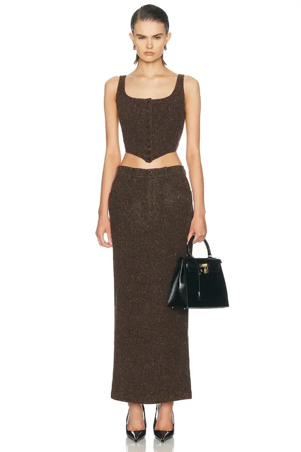 Ralph Lauren Textured Tweed Sleeveless Blouse In Brown