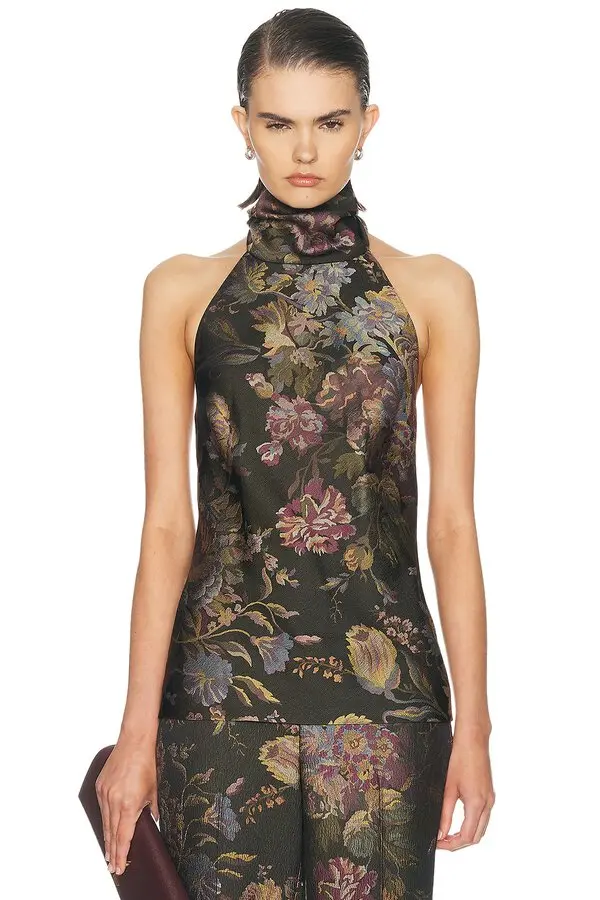 Ralph Lauren Fluid Tapestry Sleeveless Blouse In Brown