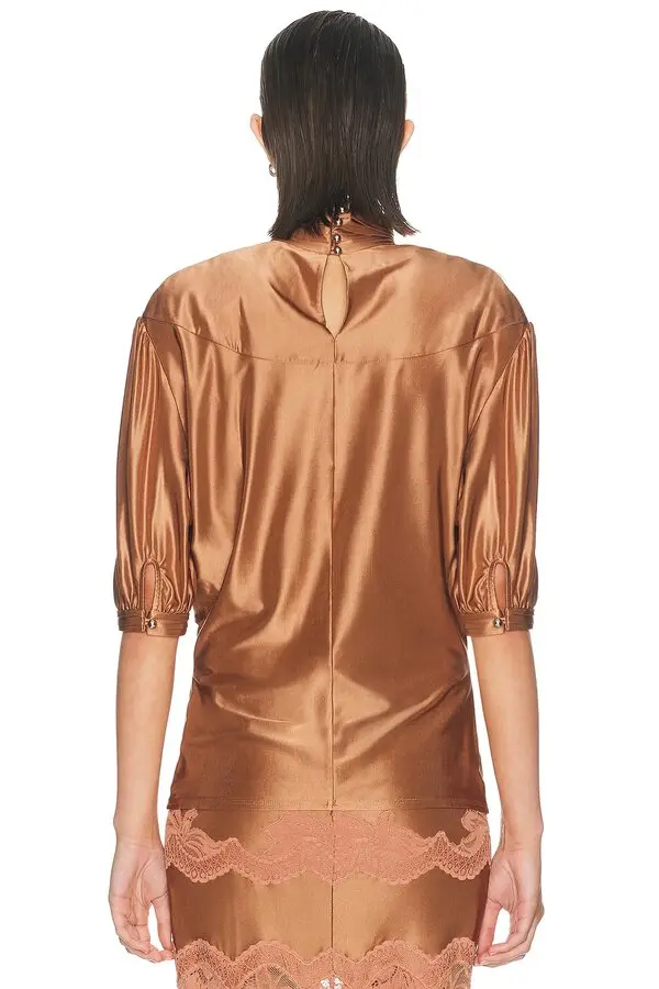 Rabanne Turtleneck Short Sleeve Top In New Caramel In Peach