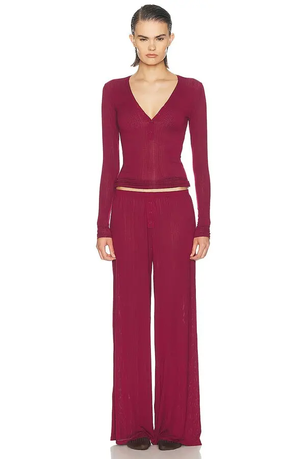 NEGATIVE UNDERWEAR Whipped Henley In Burgundy - Cassis