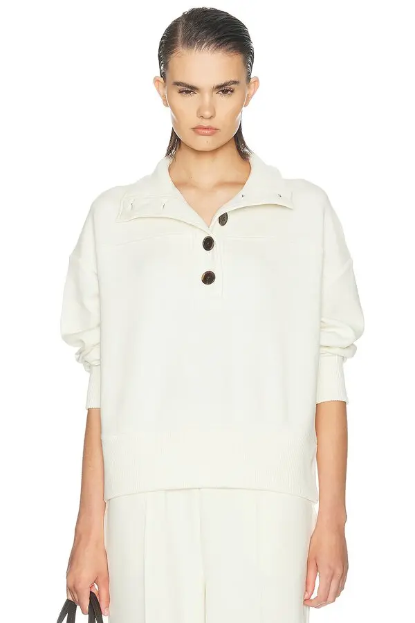 Varley Bronya Button Placket Sweater In White - Pristine