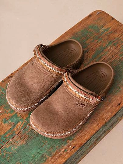 Pink Crocs Classic Crafted Vegan Stitched Suede Clog - Beige