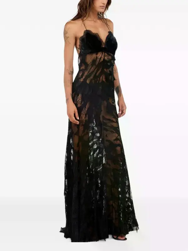 Roberto Cavalli Lace-trim Velvet-panel Maxi Dress