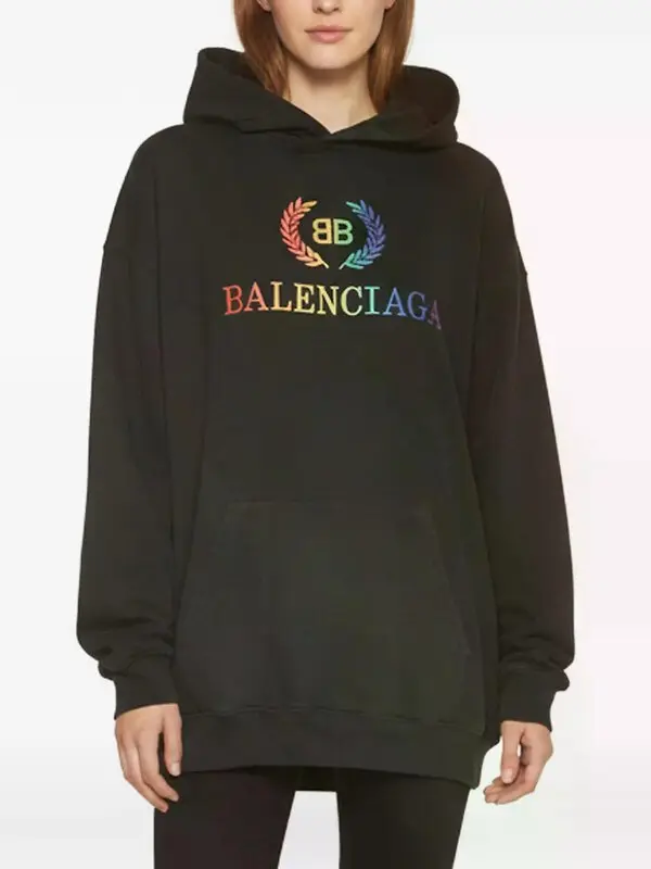 Balenciaga Logo-embroidered Oversized Hoodie - Black