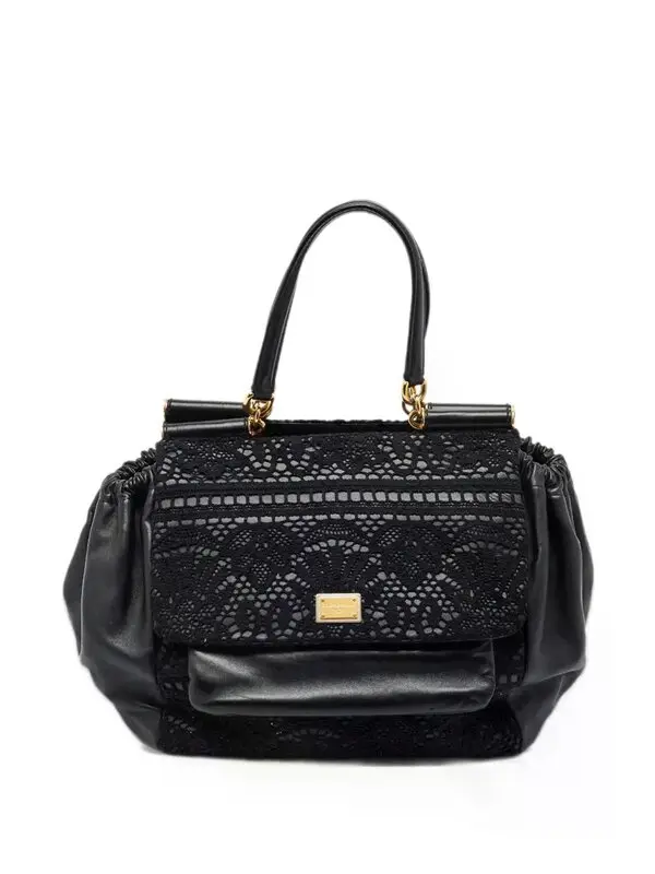 Dolce & Gabbana Sicily Lace Top Tote Bag - Black