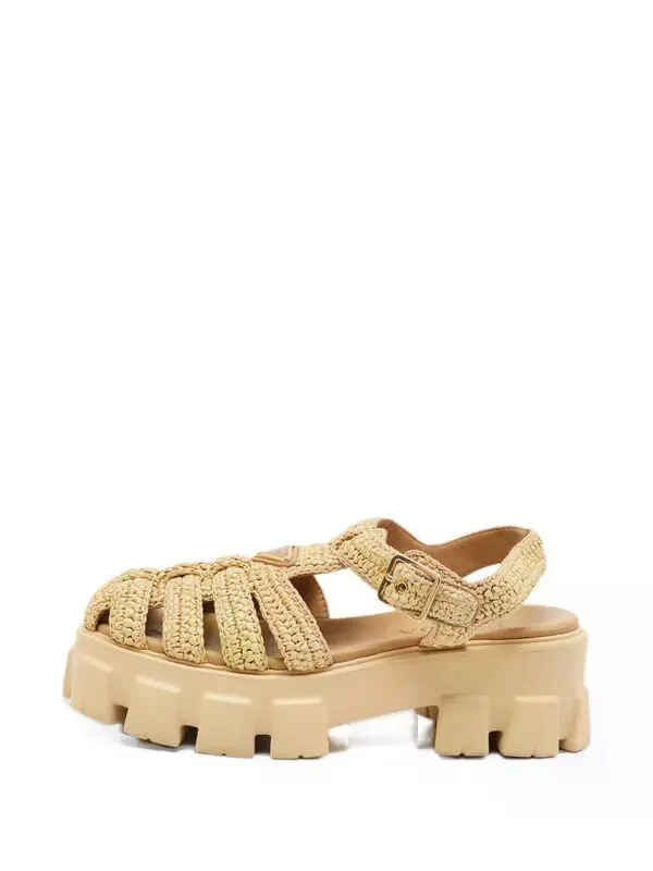 Prada Monolith Raffia Sandals - Neutrals
