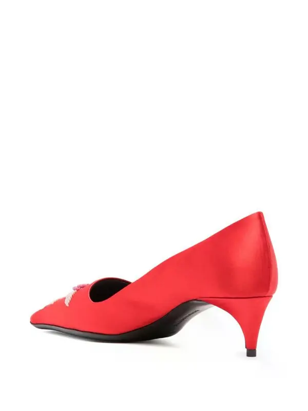 Bernadette Classic Satin Pumps Rose Embroidered