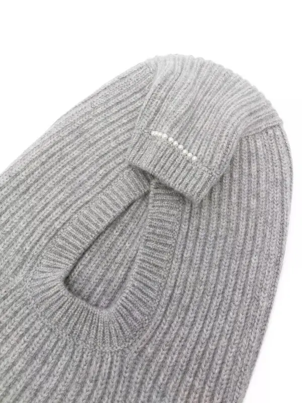 Carven Ribbed-knit Pearl-embellished Balaclava