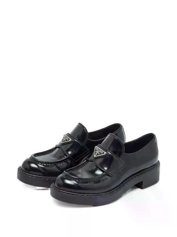 Prada Chocolate Logo-plaque Leather Loafers
