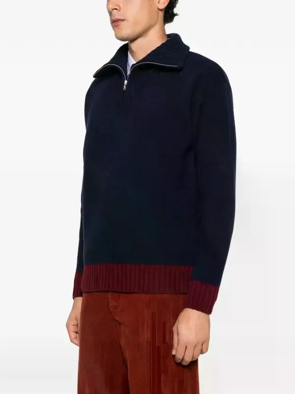 GALLIA Quarter-zip Ribbed-trim Sweater