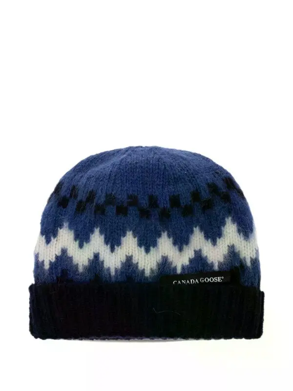 Canada Goose Logo-patch Intarsia-knit Beanie Hat - Blue