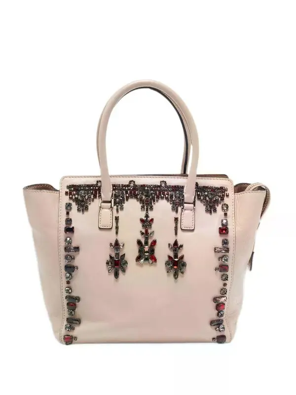 Valentino Garavani Crystal-embellished Trapeze Tote Bag - Neutrals