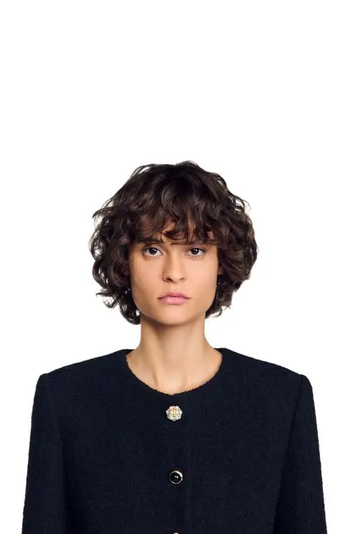 Sandro Decorative Button Tweed Jacket
