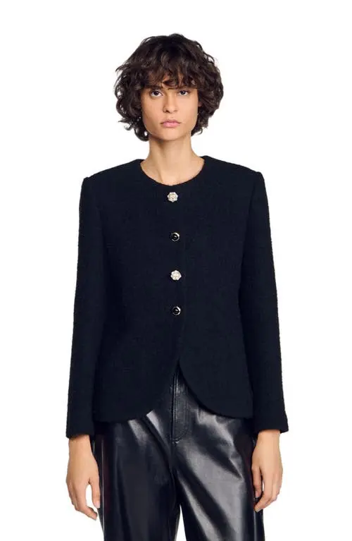 Sandro Decorative Button Tweed Jacket