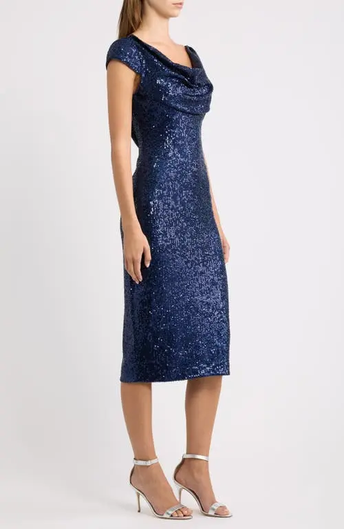 Eliza J Cowl Neck Sequin Midi Dress