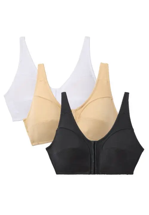 COMFORT CHOICE 3 Pack Front Close Cotton Wireless Bra - Basic Assorted
