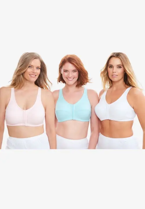 COMFORT CHOICE 3 Pack Front Close Cotton Wireless Bra - Ivory Assorted