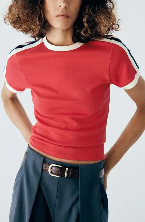Mango Contrast Detail T-shirt - Red