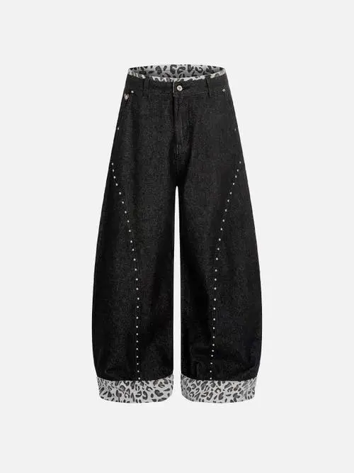 AELFRIC EDEN Leopard Cuff Baggy Barrel Jeans