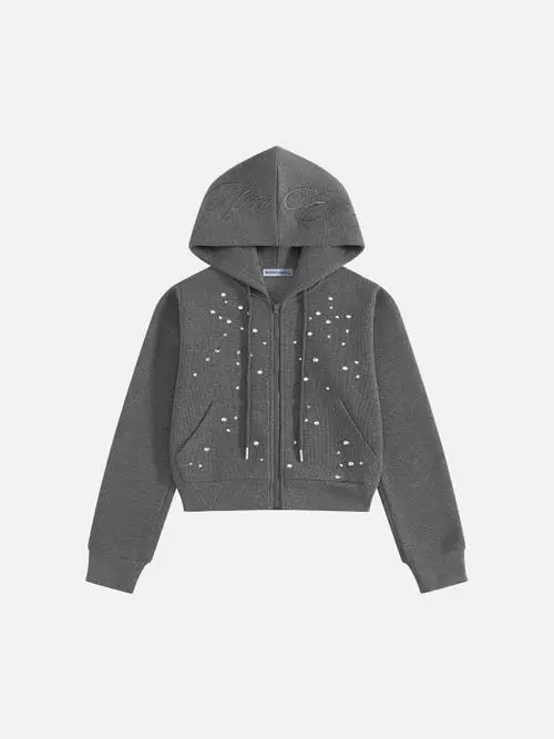 AELFRIC EDEN Studded Cropped Zip-up Hoodie