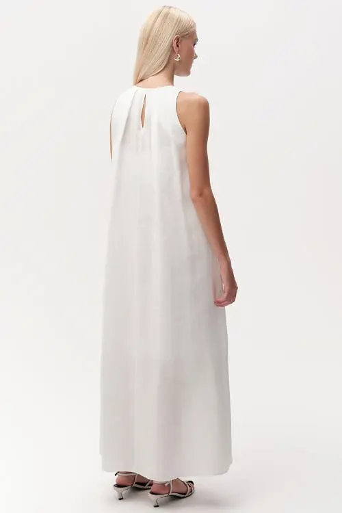 EXQUISE Briand Halter Neck Linen Blend Midi Dress
