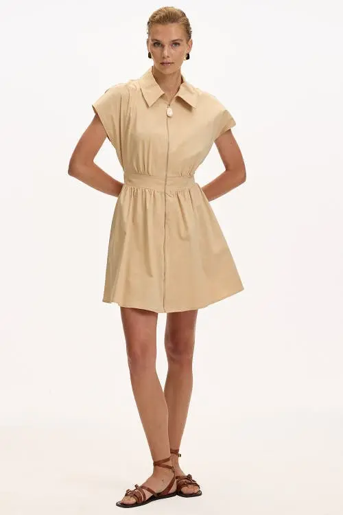 EXQUISE Katarina Sleeveless Elastic Waist Mini Shirt Dress